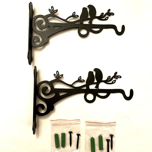 unbranded | Wall Decor | 2 Wall Hanging Planter Holder Black Cast Iron Bracket Holders Pot Hook ...